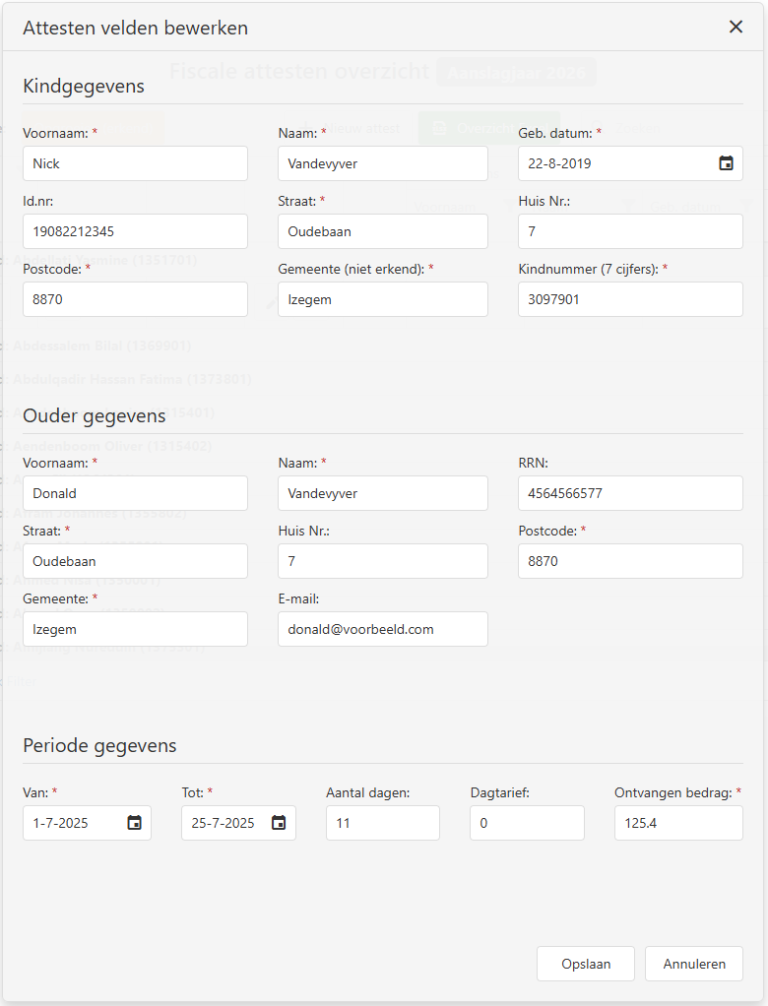 Fiscale Attesten – Tjek Manual